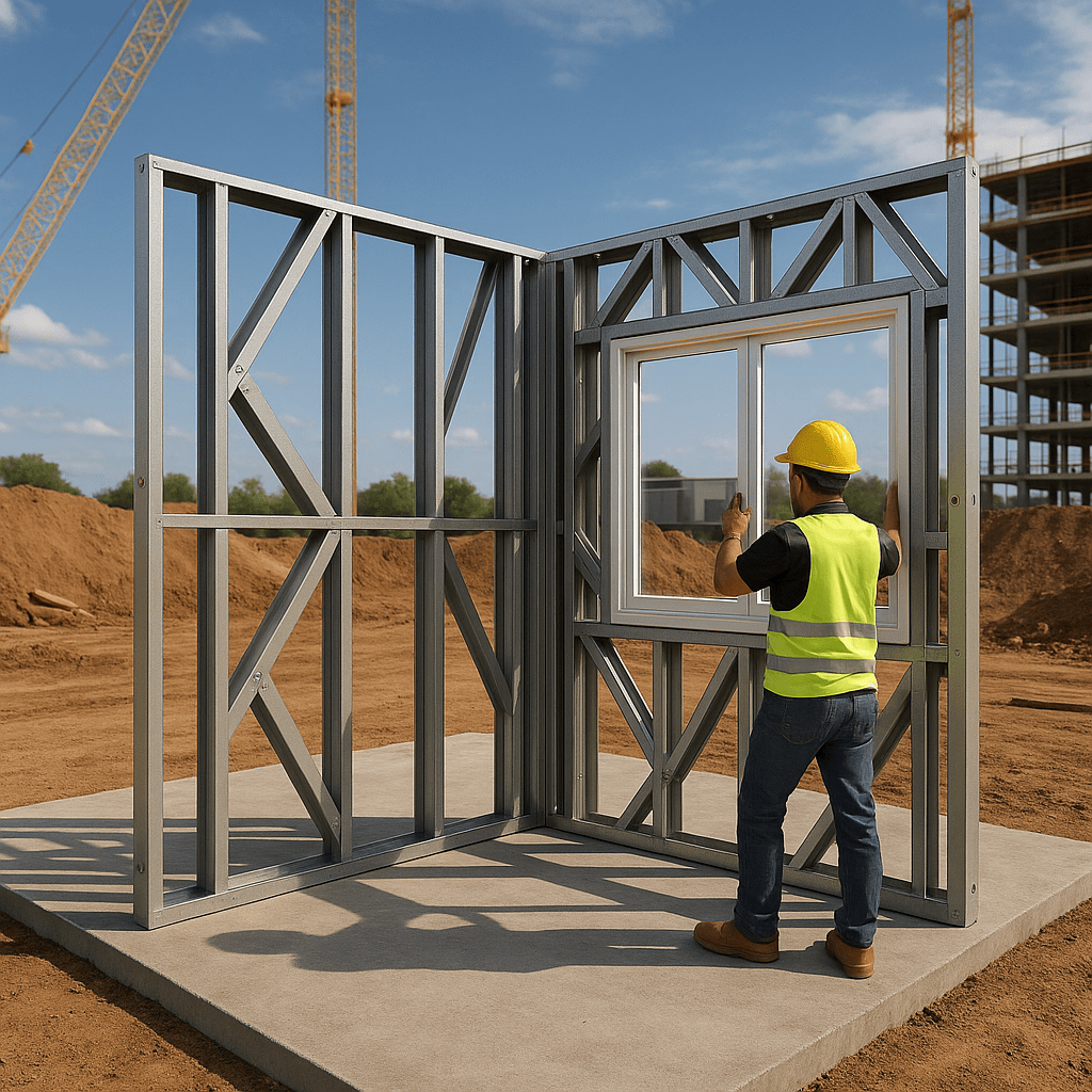 Modular Wall Panel-7x8ft-16" stud space - Ga 20, Grade 50 Galv. Steel ...